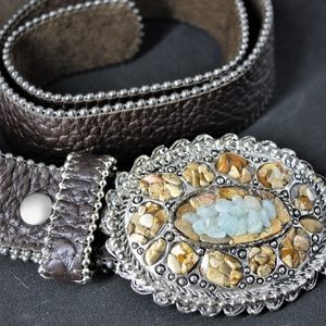Leather Rock | Accessories | Nwt Leather Rock Belt With Stone Buckle 36 ...